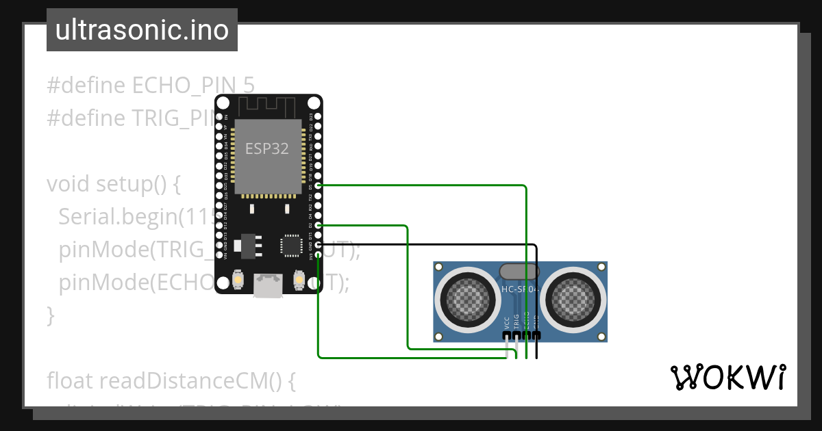 ultrasonic.ino - Wokwi ESP32, STM32, Arduino Simulator