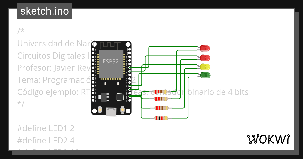secuenciabinariade4bits.ino - Wokwi ESP32, STM32, Arduino Simulator
