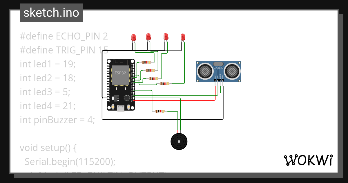Challenge Pengukuran Jarak Dengan Indikator O Wokwi Esp32 Stm32 Arduino Simulator