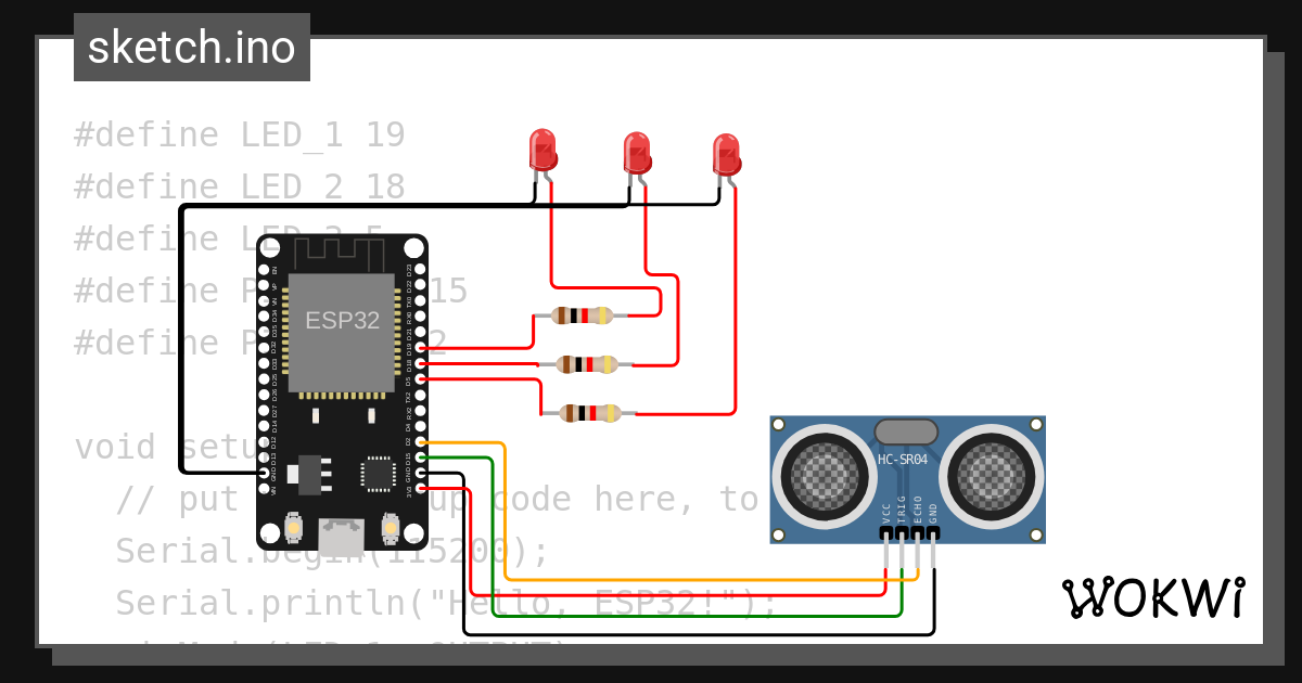 Pengukuran Jarak Dengan Dengan Indikator Led Wokwi Esp32 Stm32 Arduino Simulator