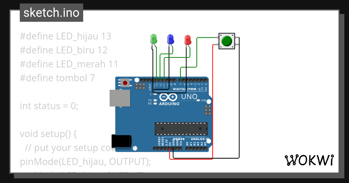 3.Led dan Push Button - Wokwi ESP32, STM32, Arduino Simulator