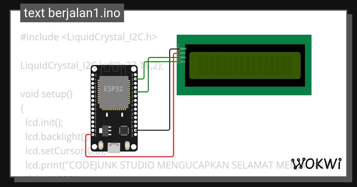 text berjalan1.ino - Wokwi ESP32, STM32, Arduino Simulator