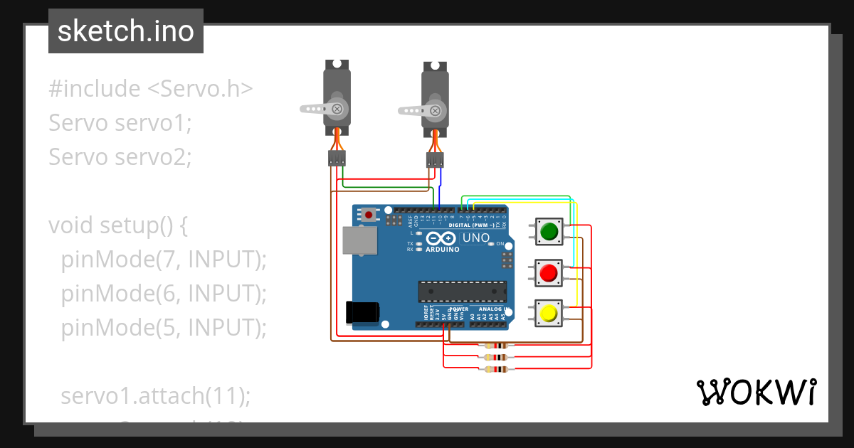Lab 2 - Multiple Servos and Pushbutton - Wokwi ESP32, STM32, Arduino Simulator