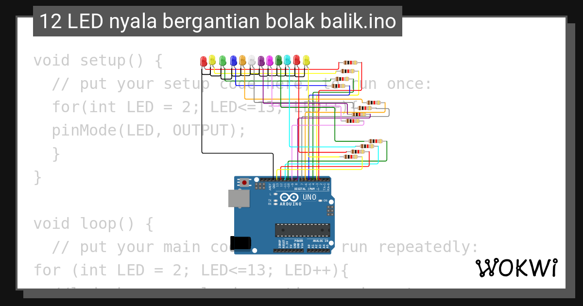 12 Led Nyala Bergantian Bolak O Wokwi Esp32 Stm32 Arduino Simulator