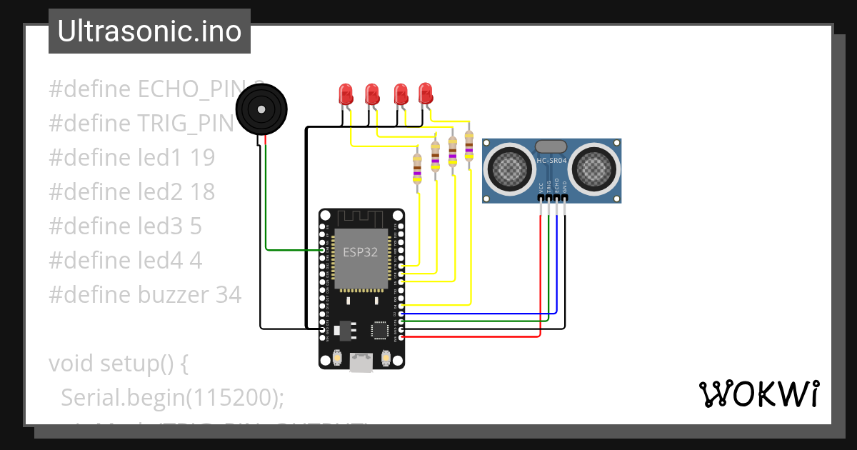 Ultrasonic.ino - Wokwi ESP32, STM32, Arduino Simulator