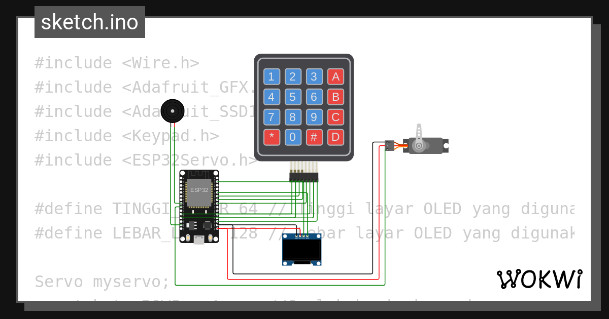 Praktek Sistem Security Dengan Keypad Buzzer Servo Dan Oled Wokwi Arduino And Esp32 Simulator