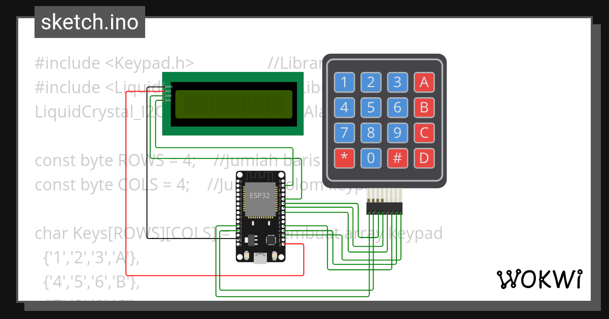 smartPasswordDenganLcdDanKeypad.ino - Wokwi ESP32, STM32, Arduino Simulator