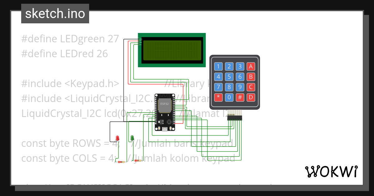 menampilkan password 2 LED - Wokwi ESP32, STM32, Arduino Simulator