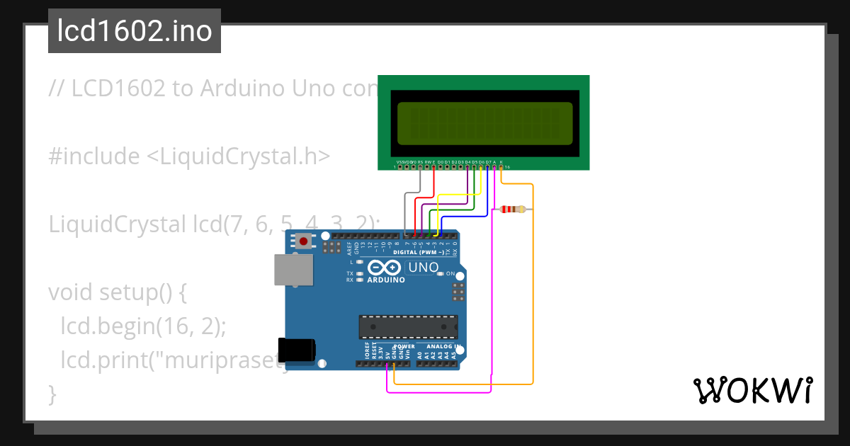 lcd1602.ino - Wokwi ESP32, STM32, Arduino Simulator