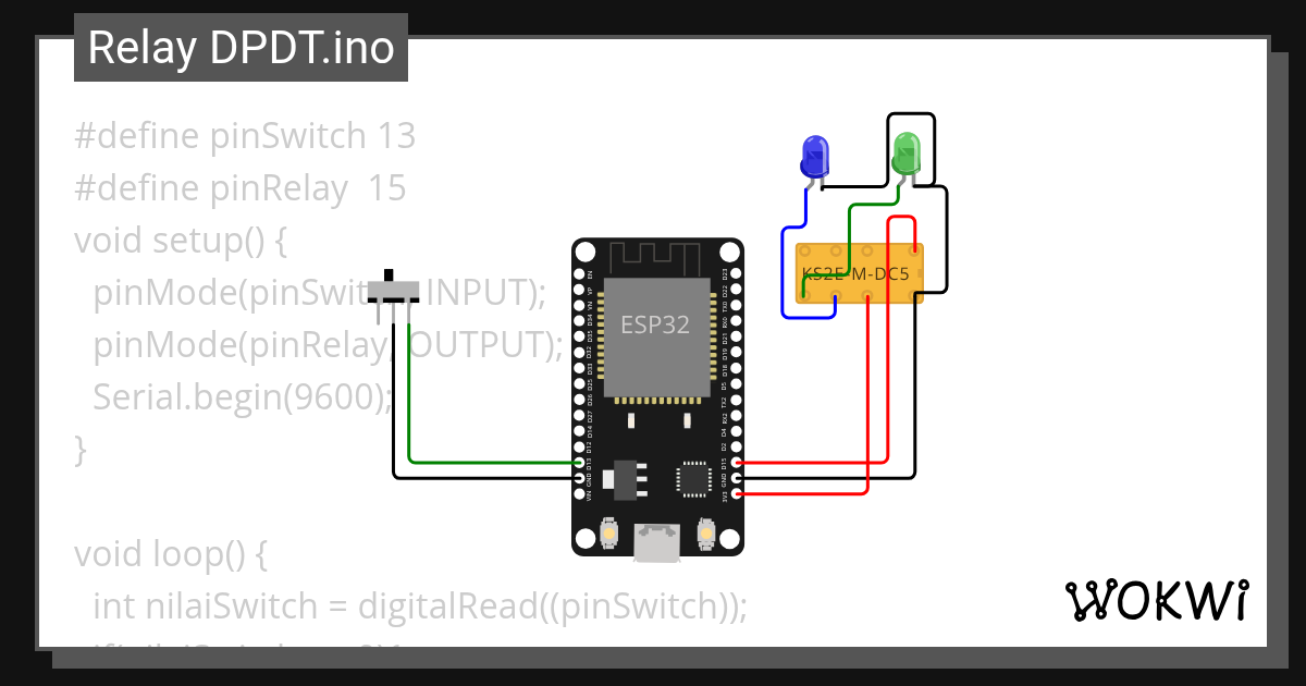 Relay DPDT.ino - Wokwi ESP32, STM32, Arduino Simulator
