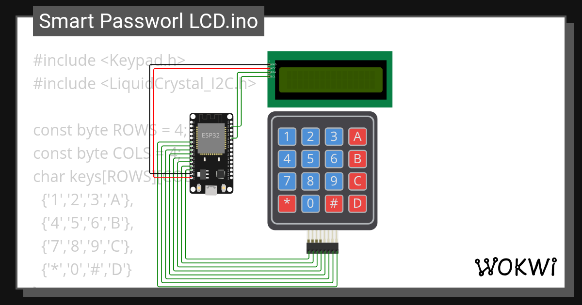 Smart Password LCD.ino - Wokwi ESP32, STM32, Arduino Simulator
