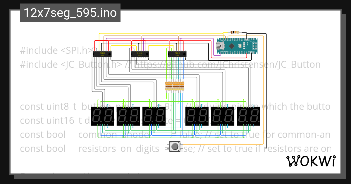 12x7seg_595.ino - Wokwi ESP32, STM32, Arduino Simulator