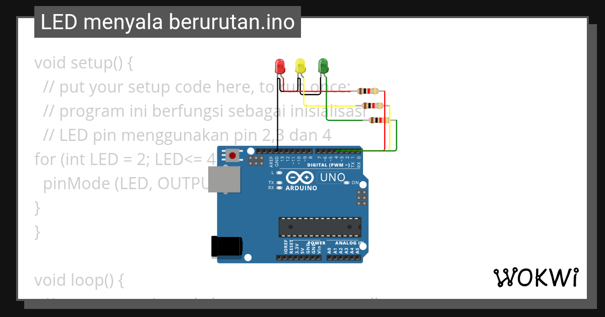 LED menyala bergantian.ino - Wokwi ESP32, STM32, Arduino Simulator