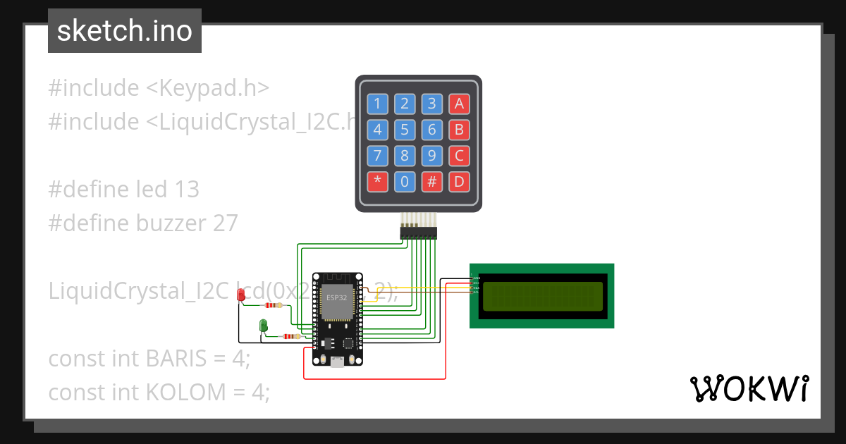 LCD_KEYPAD_PASSWORD_BUZZER_LED - Wokwi ESP32, STM32, Arduino Simulator