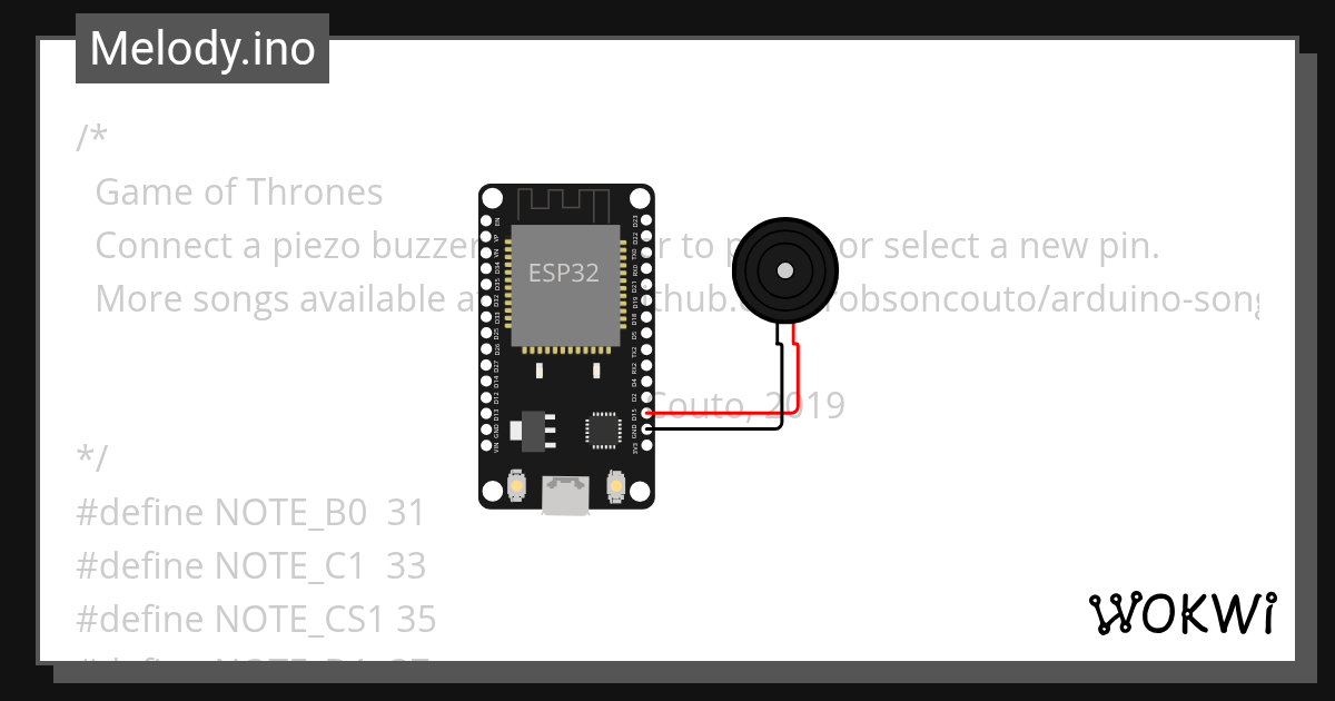 Melody.ino - Wokwi ESP32, STM32, Arduino Simulator