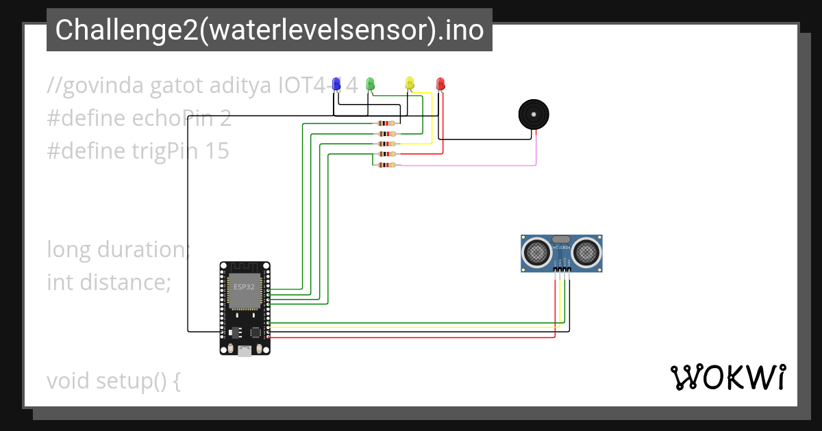 Challenge2(waterlevelsensor).ino - Wokwi ESP32, STM32, Arduino Simulator