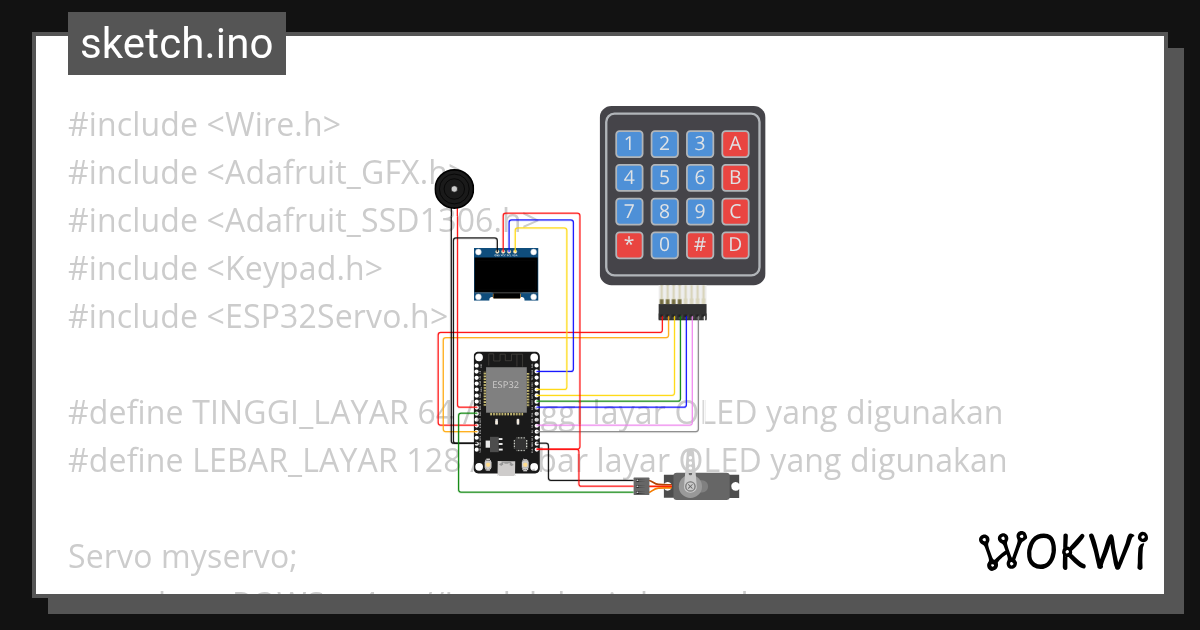 Topik 5 Challenge Membuat Sistem Security dengan Keypad, Buzzer, Servo dan OLED - Wokwi ESP32 ...