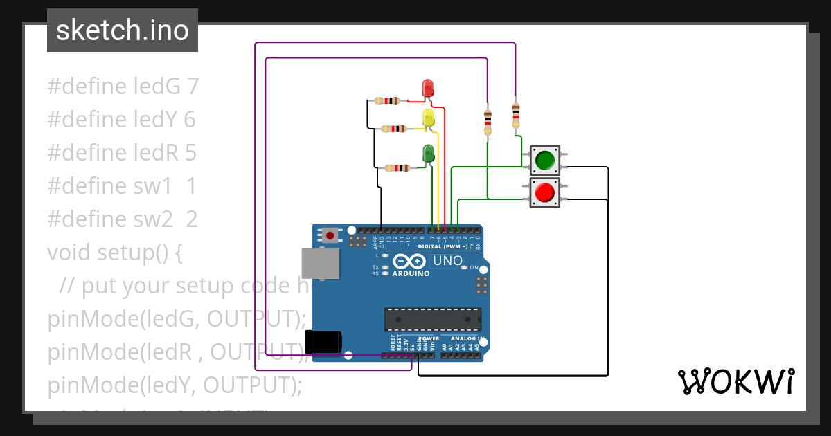 three LED - Wokwi ESP32, STM32, Arduino Simulator