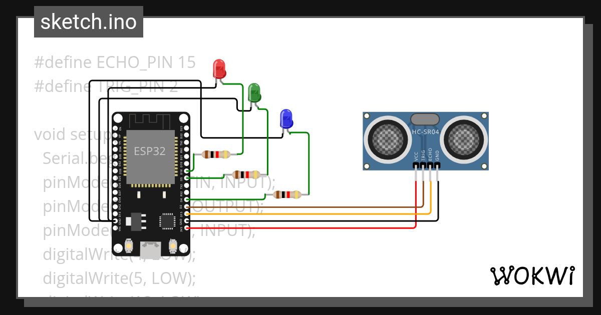HC-SR04 x LEDs - Wokwi ESP32, STM32, Arduino Simulator