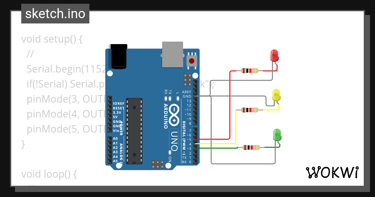 Traffic Light Arduino (delay 1000) - Wokwi ESP32, STM32, Arduino Simulator