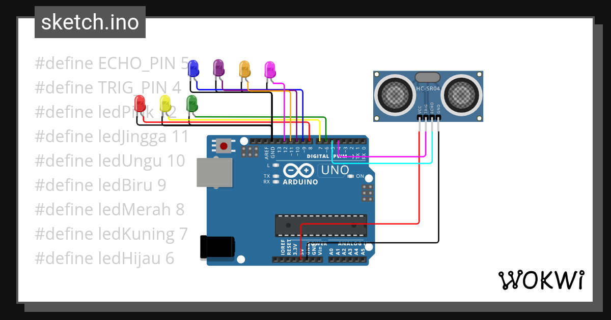 Deteksi Banjir 7 Lampu - Wokwi ESP32, STM32, Arduino Simulator