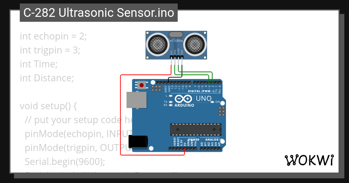 C-282 Ultrasonic Sensor.ino - Wokwi ESP32, STM32, Arduino Simulator