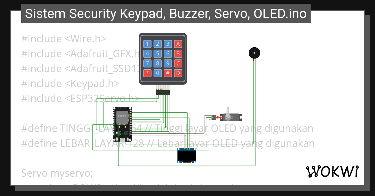 Sistem Security Keypad, Buzzer, Servo, OLED.ino - Wokwi ESP32, STM32, Arduino Simulator
