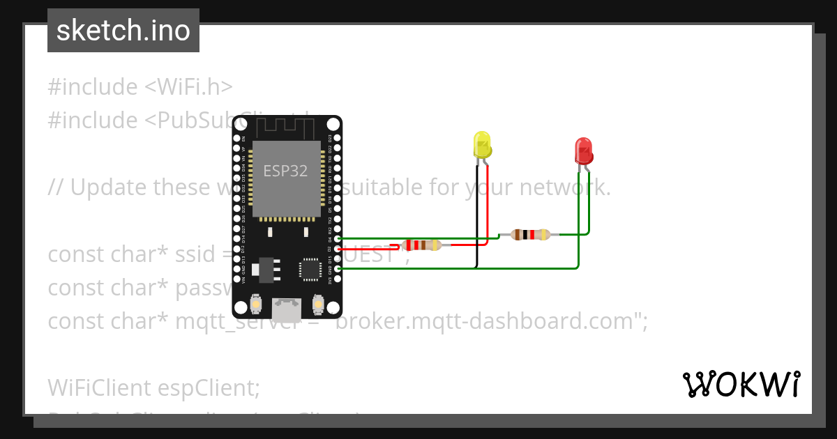 2 LED mqtt-dashboard - Wokwi ESP32, STM32, Arduino Simulator