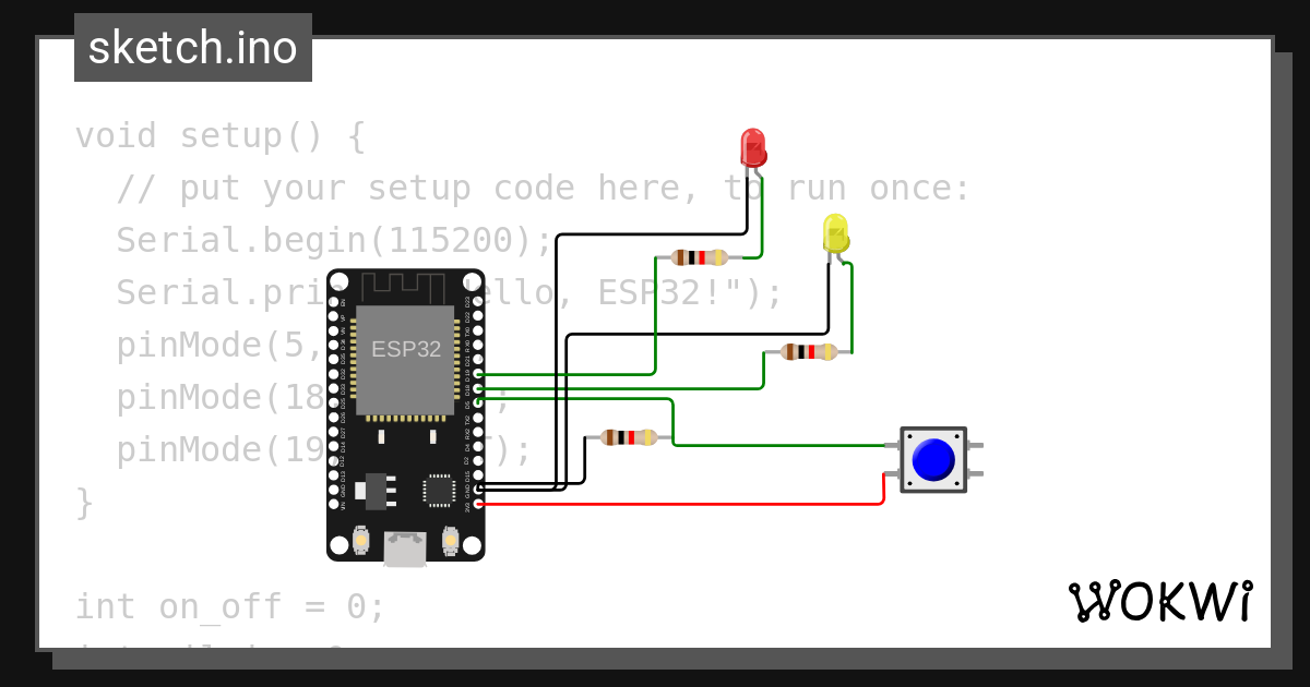 Tombol Dan 2 Lampu Wokwi Esp32 Stm32 Arduino Simulator 0038