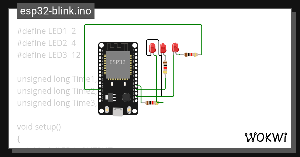 esp32-3x blink LED.ino - Wokwi ESP32, STM32, Arduino Simulator