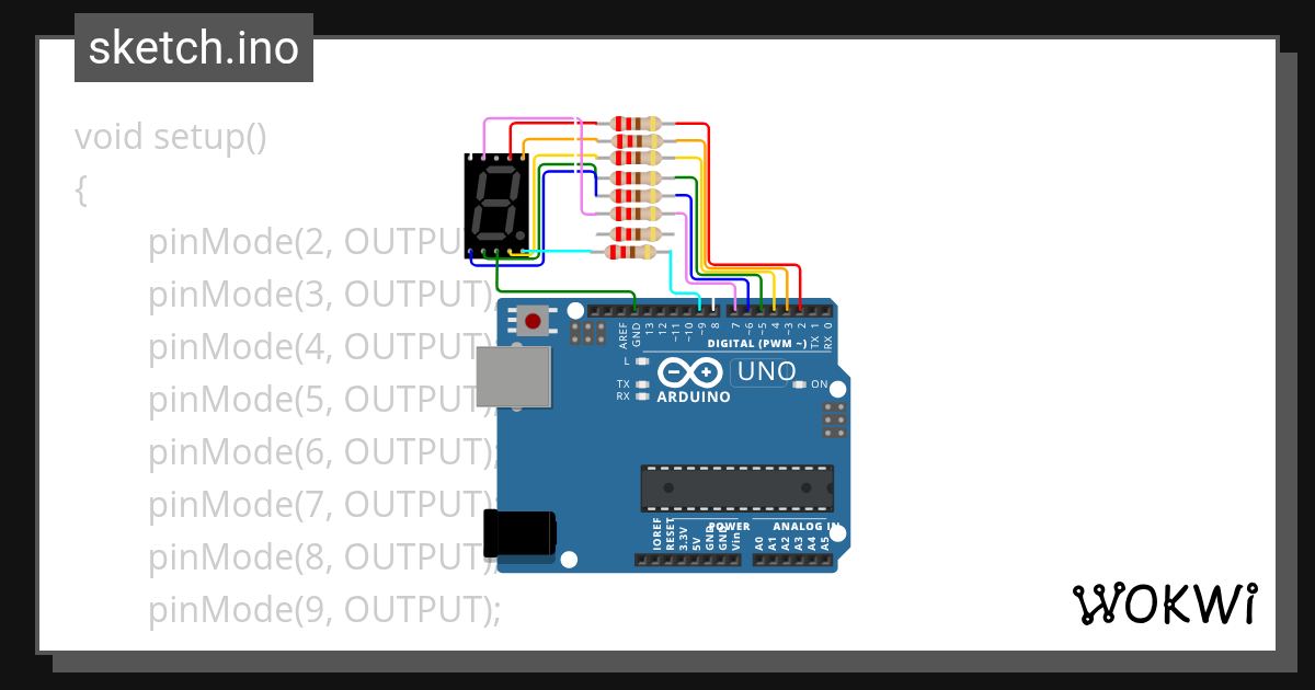0-9 | SIETE SEGMENTOS - Wokwi ESP32, STM32, Arduino Simulator