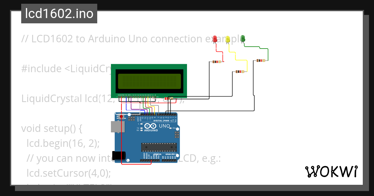 lcd1602.ino - Wokwi ESP32, STM32, Arduino Simulator