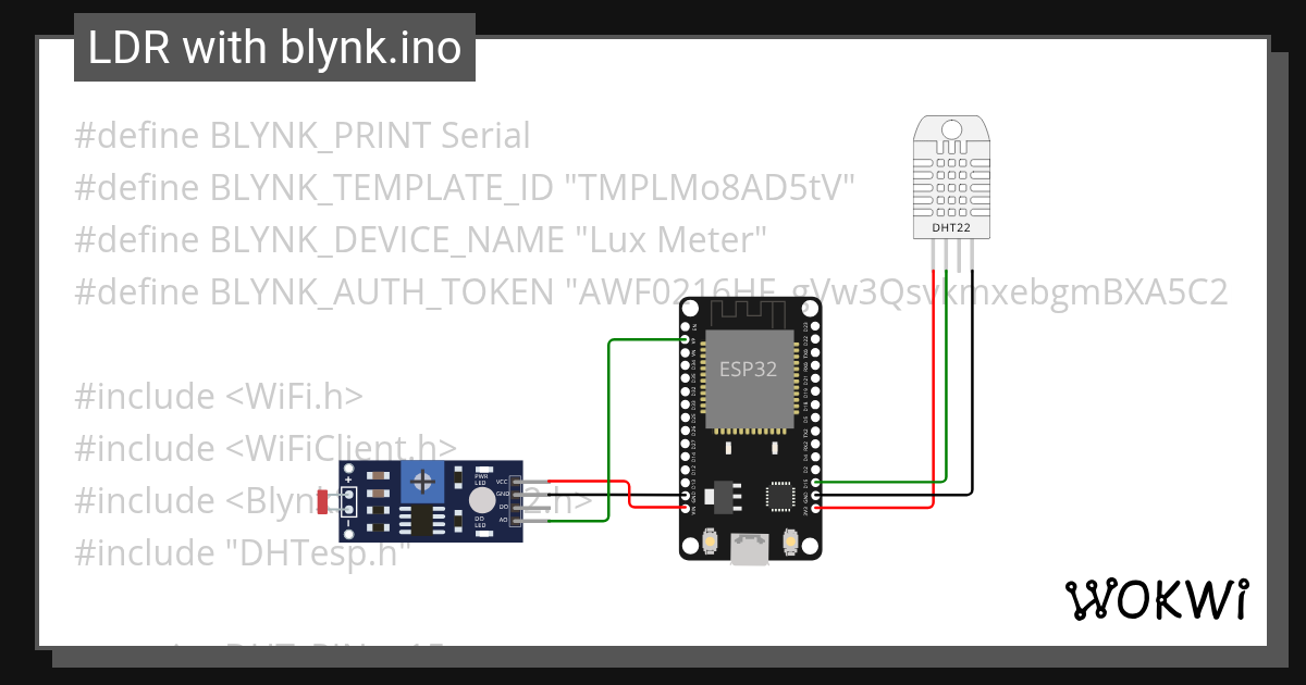 LDR with blynk.ino - Wokwi ESP32, STM32, Arduino Simulator