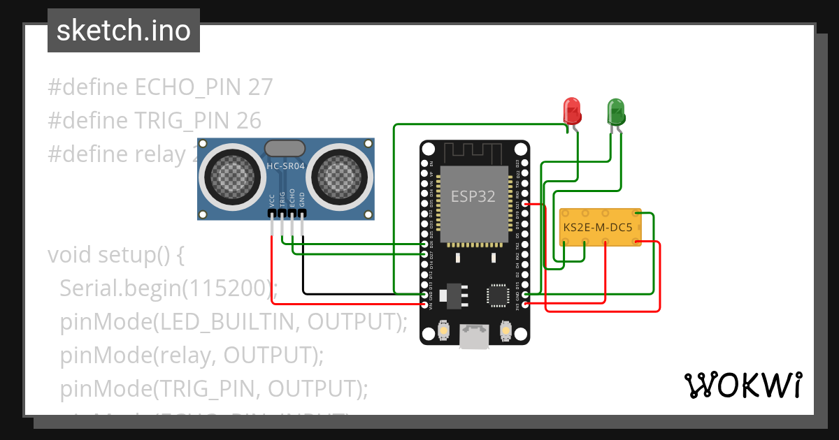 Menyalakan Relay Ultrasonic.ino - Wokwi ESP32, STM32, Arduino Simulator