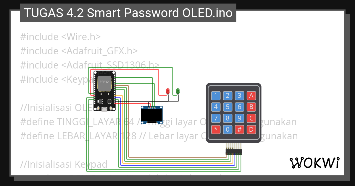 TUGAS 4.2 Smart Password OLED.ino - Wokwi Arduino and ESP32 Simulator