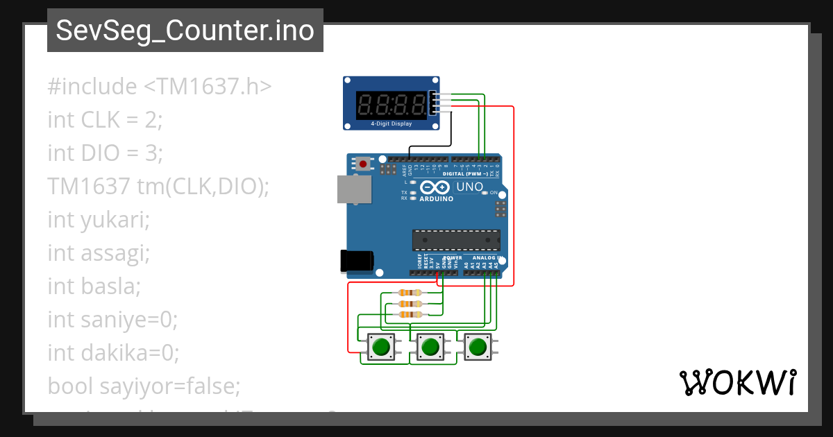SevSeg_Counter.ino - Wokwi ESP32, STM32, Arduino Simulator