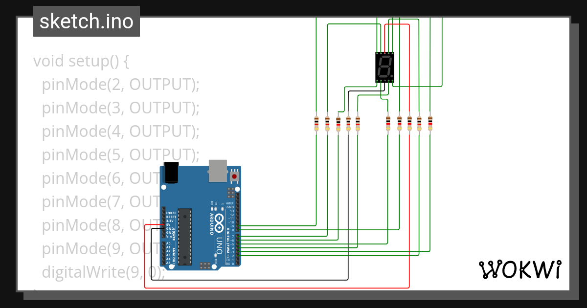 seven-segments.ino - Wokwi ESP32, STM32, Arduino Simulator