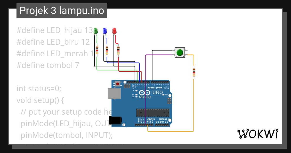 Projek 3 lampu.ino - Wokwi ESP32, STM32, Arduino Simulator Projek 3 lampu.ino - Wokwi ESP32, STM32, Arduino Simulator