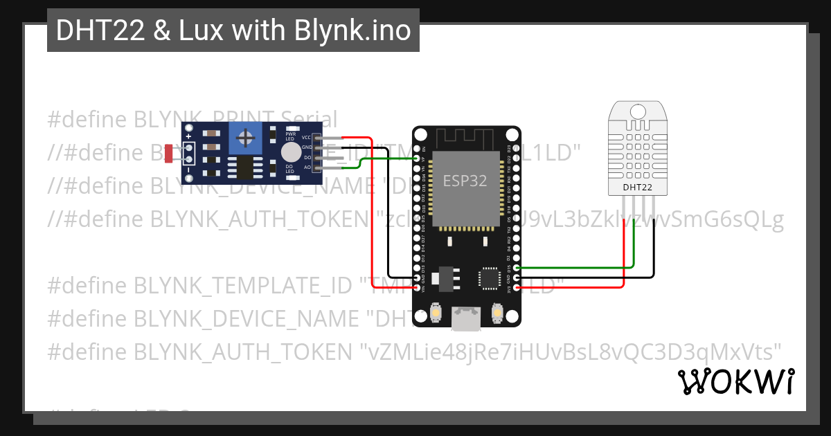 DHT22 & Lux with Blynk.ino - Wokwi ESP32, STM32, Arduino Simulator