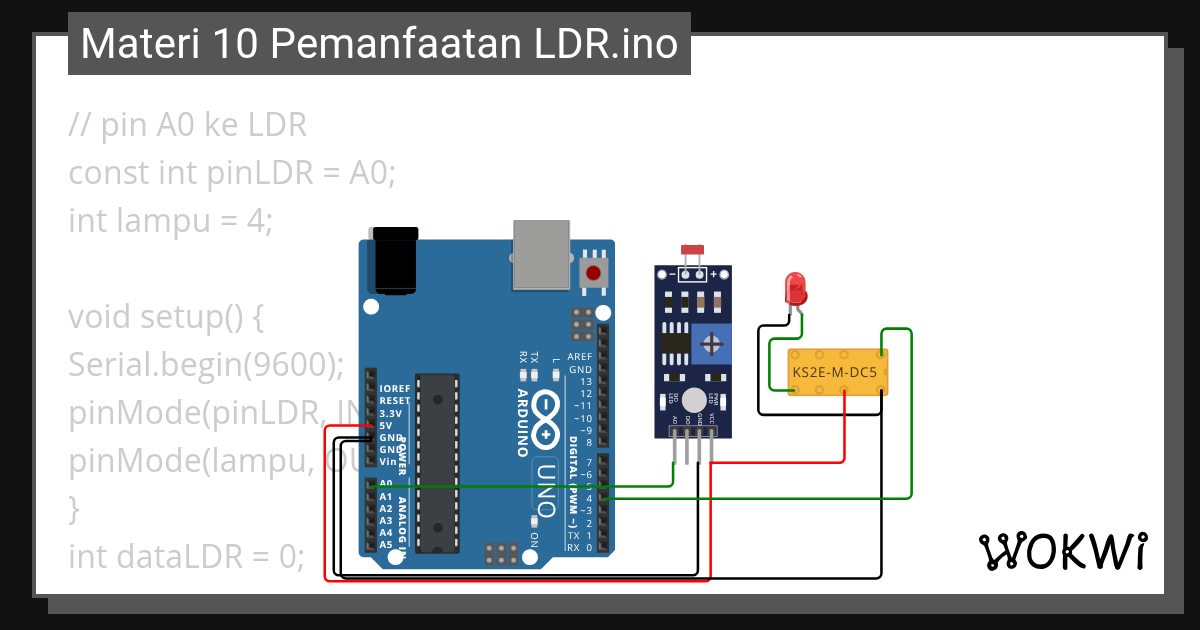 Materi 10 Pemanfaatan LDR.ino - Wokwi ESP32, STM32, Arduino Simulator