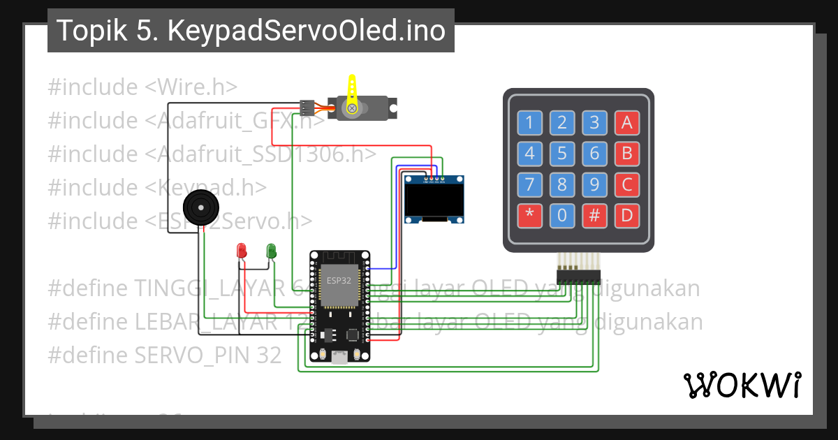 Topik 5. KeypadServoOled.ino - Wokwi Arduino and ESP32 Simulator