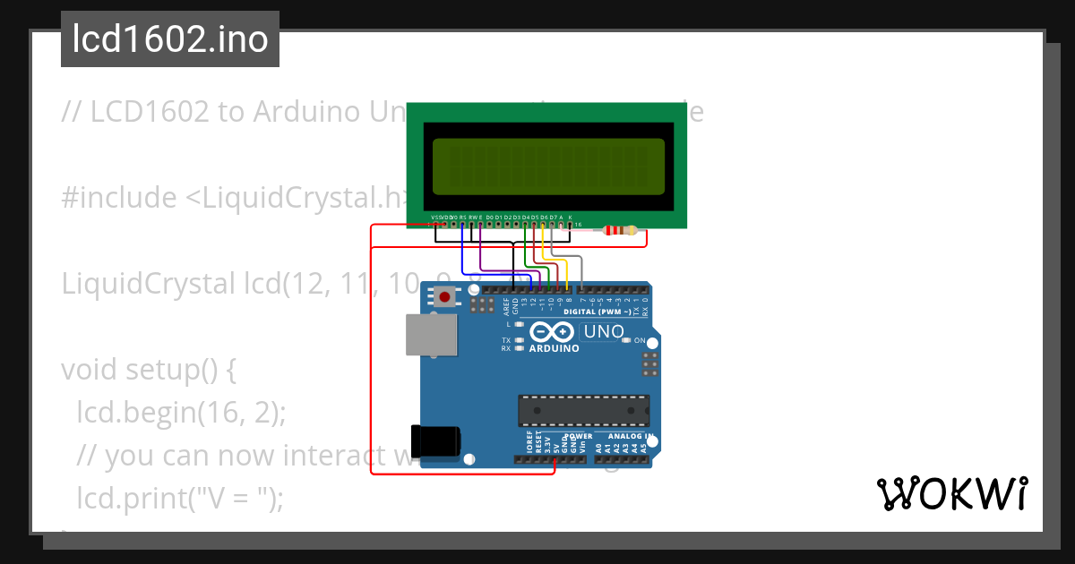 lcd1602.ino - Wokwi ESP32, STM32, Arduino Simulator