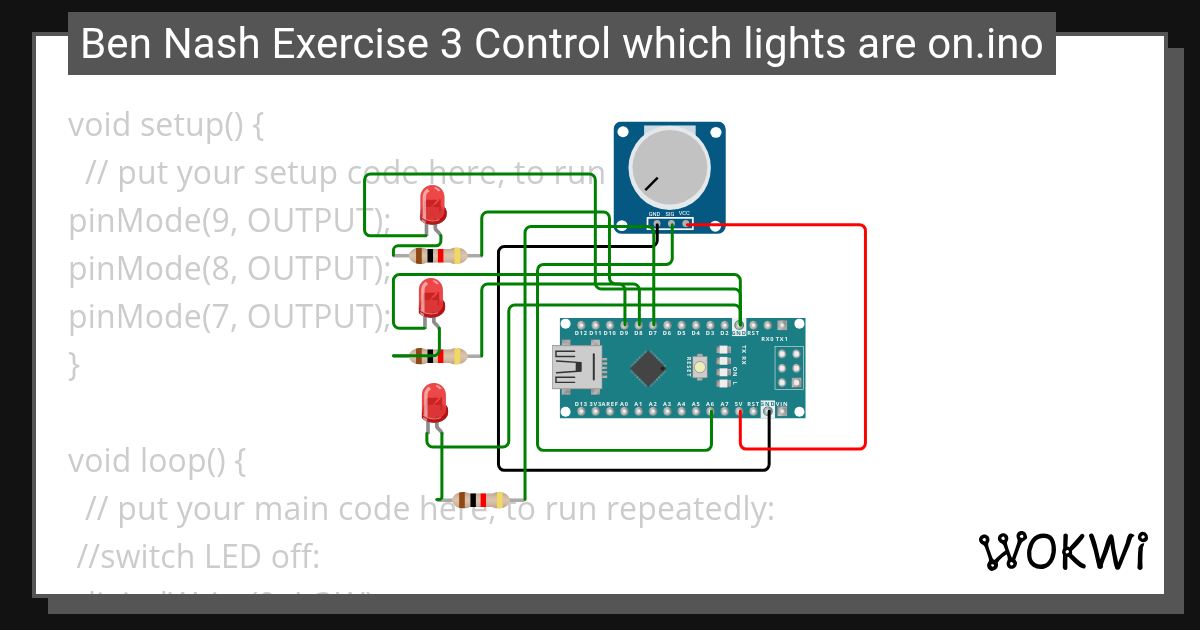 Ben Nash Exercise 3 Control which lights are on.ino - Wokwi ESP32, STM32, Arduino Simulator
