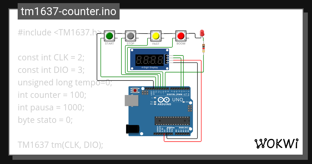 tm1637-counter.ino - Wokwi ESP32, STM32, Arduino Simulator