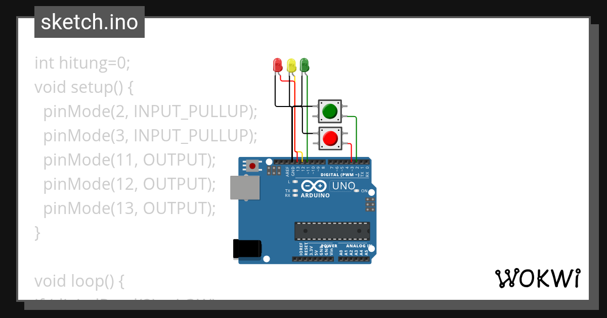 3 Led 2 Saklar Ino Wokwi Esp32 Stm32 Arduino Simulator