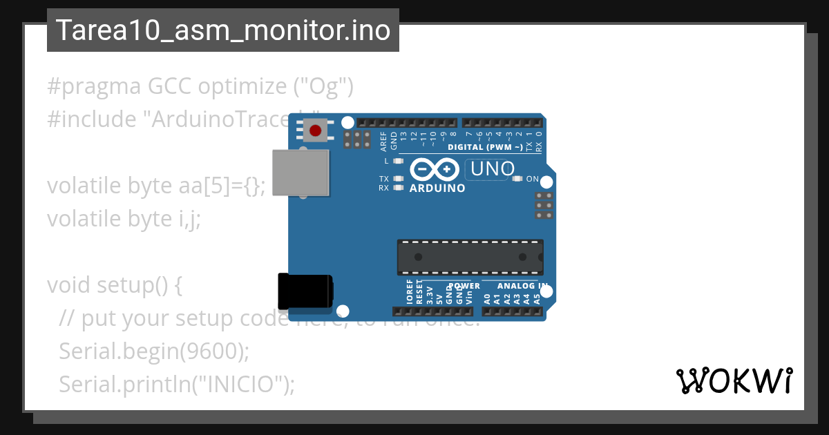 Tarea 10 asm monitor - Wokwi ESP32, STM32, Arduino Simulator