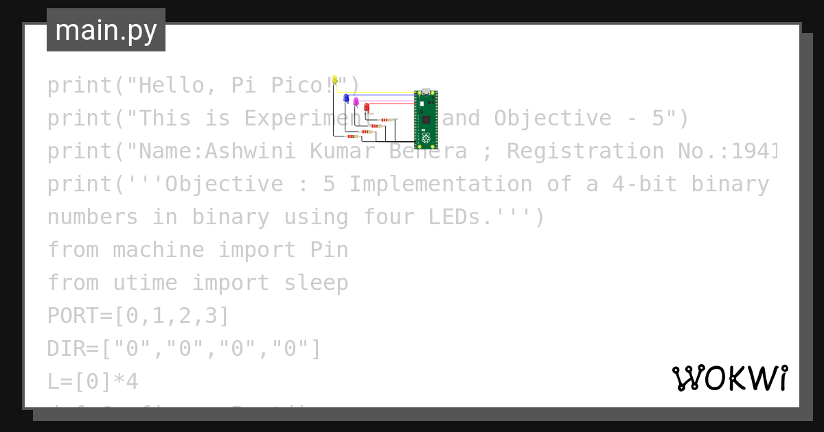 4 Bit Binary Light Blinking 13oct Wokwi Esp32 Stm32 Arduino Simulator