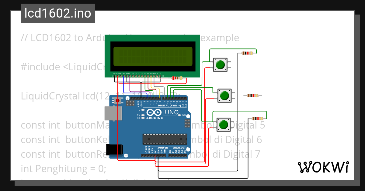 lcd1602.ino - Wokwi ESP32, STM32, Arduino Simulator