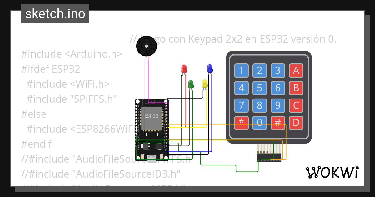 Juego Simon Keypad 2x2 ESP32 versión 0 copy - Wokwi ESP32, STM32, Arduino Simulator