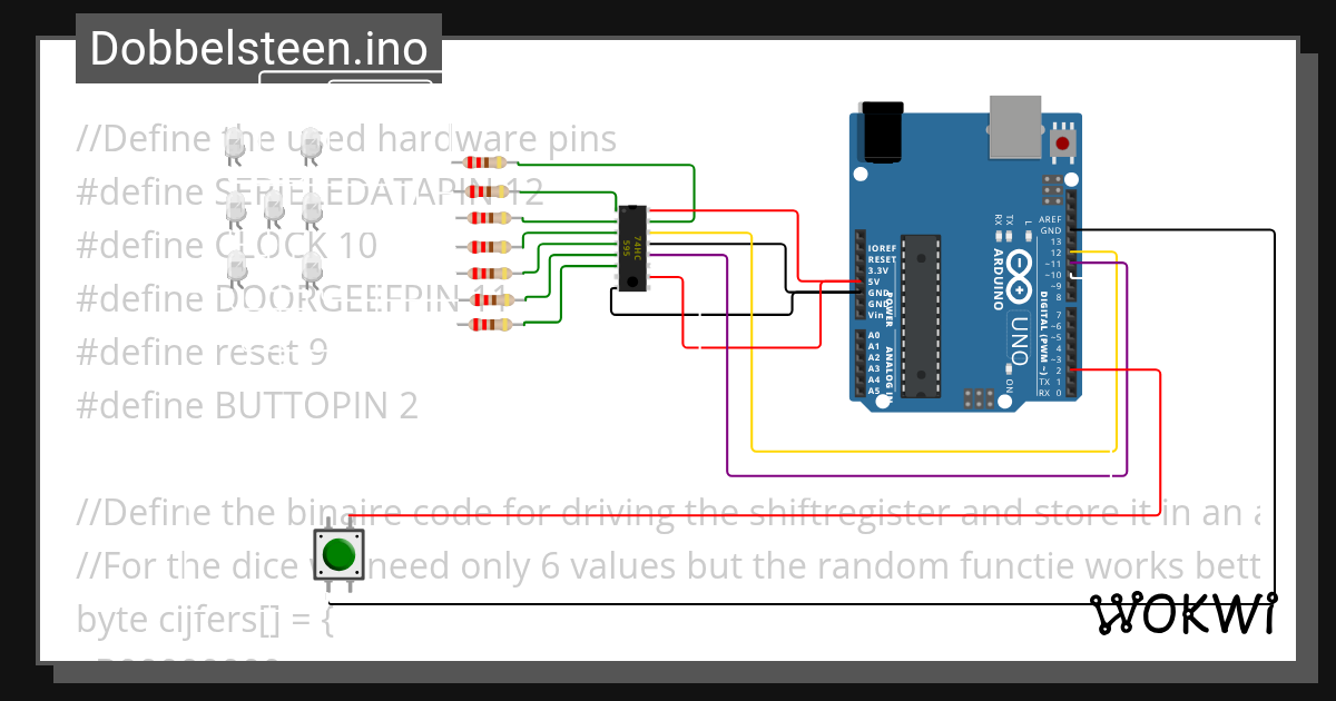 Dobbelsteen.ino - Wokwi ESP32, STM32, Arduino Simulator